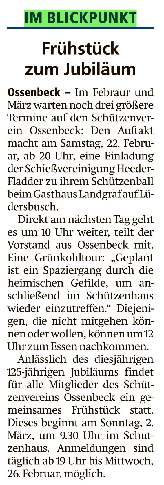 Ossenbecker Schützen freuen sich auf ihr Jubiläum ...